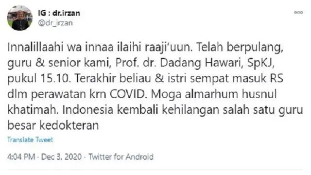 Dadang Hawari, Psikiater dan Penceramah Kondang Meninggal Dunia karena ...