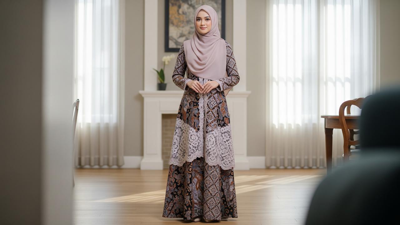 10 Model Gamis Batik Mix Tile Brokat Tanpa Berlebihan, Mewah namun ...