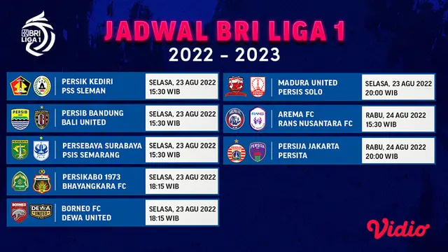 Jadwal dan Live Streaming BRI Liga 1 Matchweek 6 di Vidio 23-24 Agustus 2022 : Ada Super Big ...