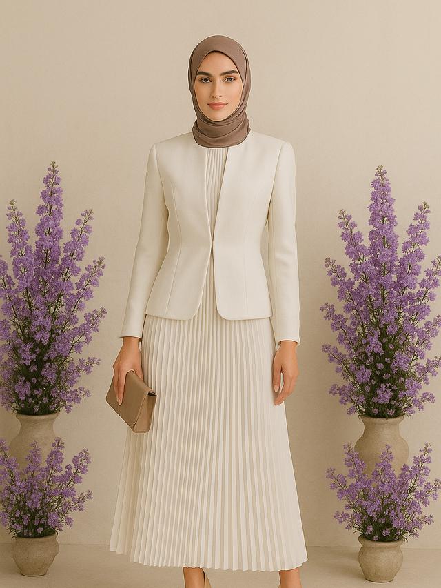 7 Model Blazer dan Dress Putih, Paduan Modern Hijaber untuk Acara Semi ...