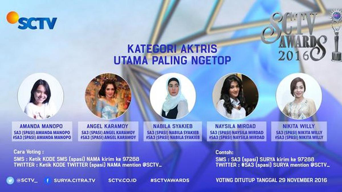 Ini Calon Aktris Utama Ngetop SCTV Awards 2016 - Photo Fimela.com