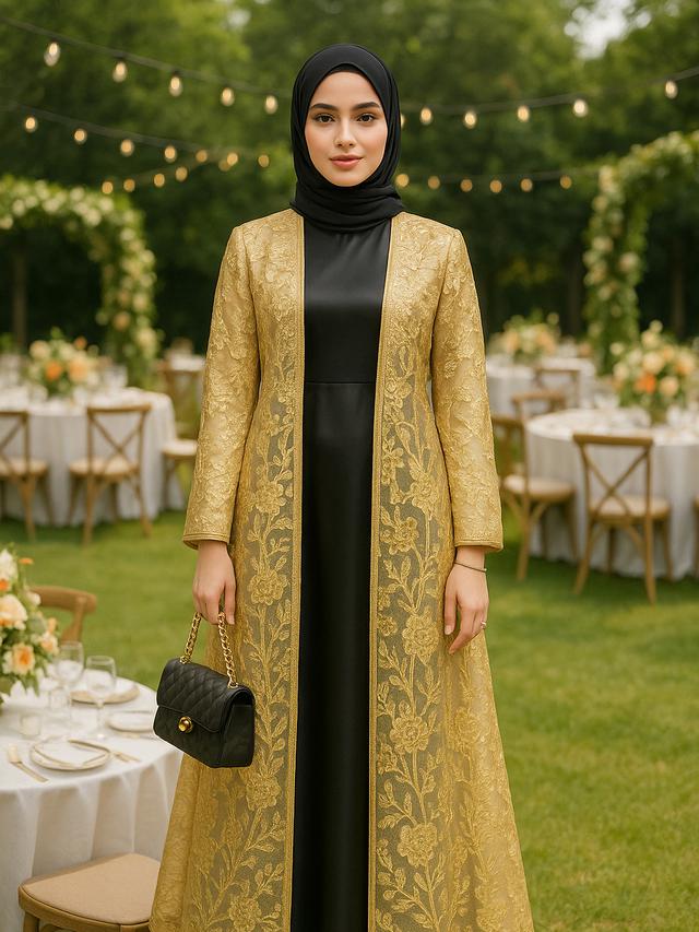 7 Model Gamis Satin Outer Brokat Elegan untuk Acara Spesial