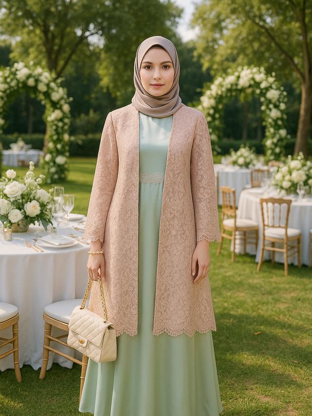 7 Model Gamis Satin Outer Brokat Elegan untuk Acara Spesial