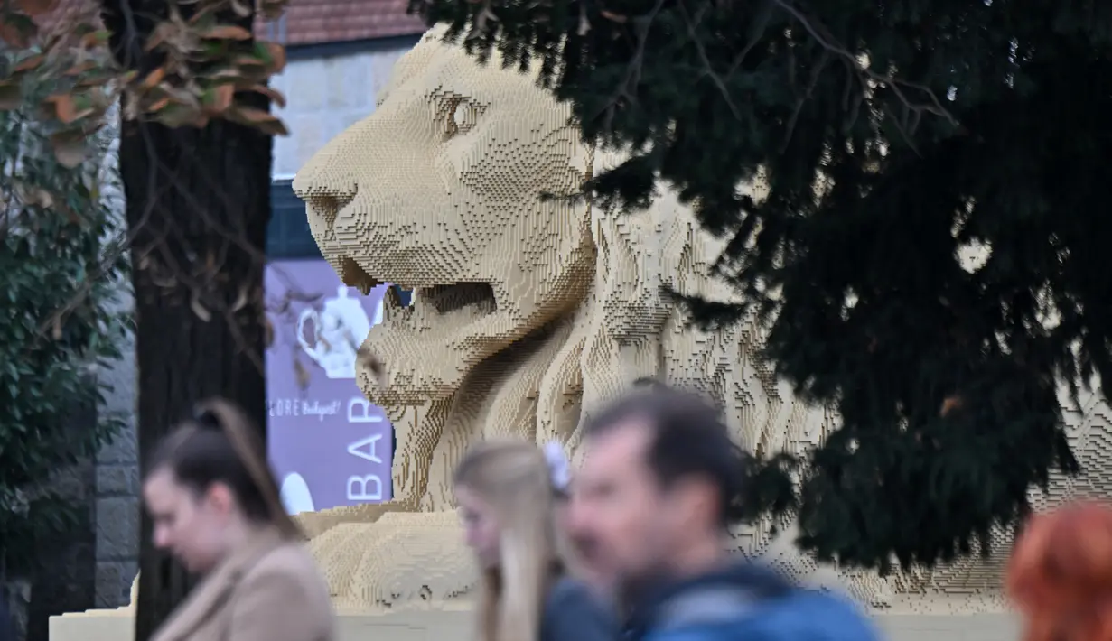 Penampakan Patung Singa dari 850 Ribu Keping LEGO - Foto Liputan6.com