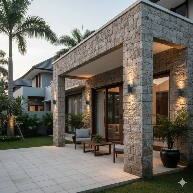 10 Inspirasi Teras Rumah Modern Pakai Batu Alam, Cocok untuk Iklim ...