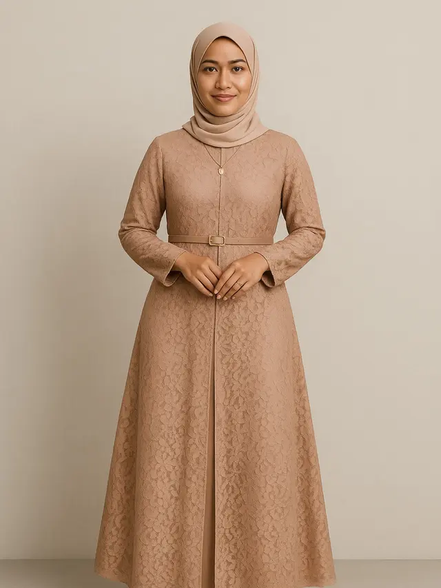10 Model Gamis Brokat Belah Depan Paling Trendi 2025 dengan Detail Cantik