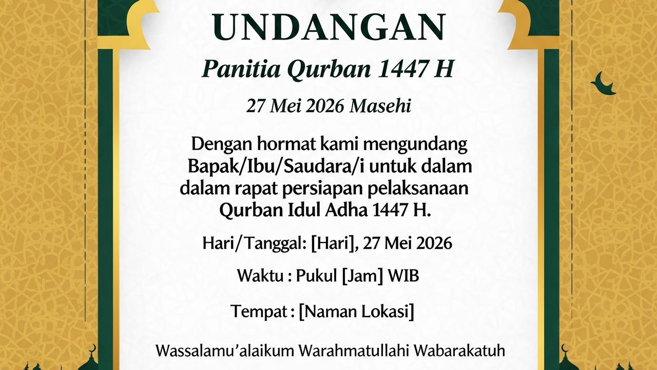 10 Contoh Undangan Panitia Qurban 2026 dengan Bahasa Formal dan Islami