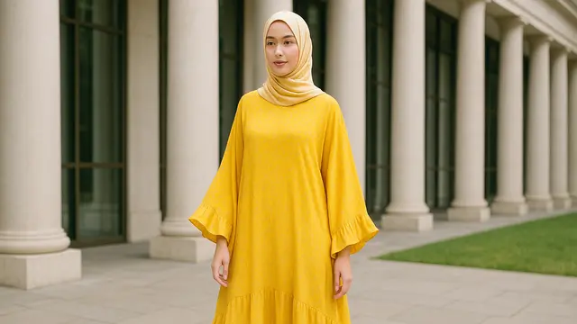 7 Pilihan Gamis Ruffle Layer Kekinian 2025, Tampil Lebih Stylish - Hot ...