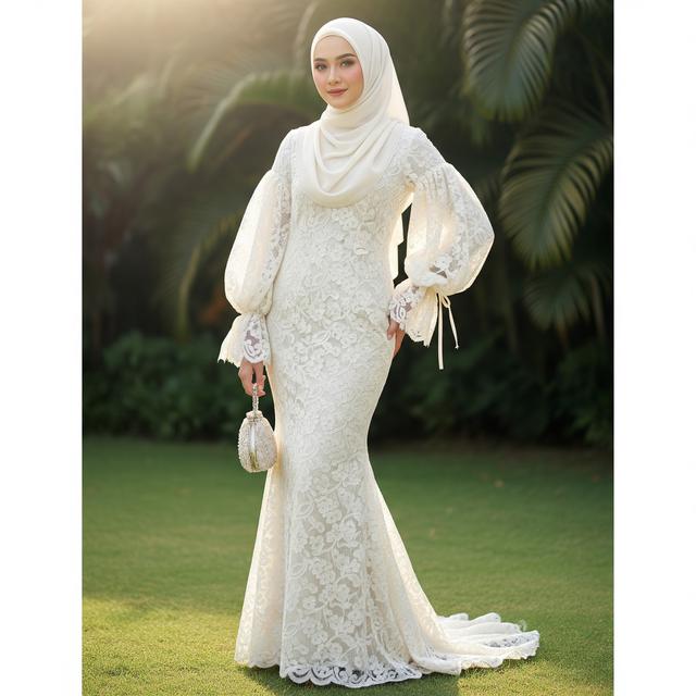 9 Model Gamis Brokat Premium dengan Potongan Mermaid Modern, Tampil Mewah