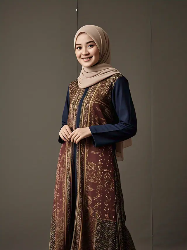 7 Gamis Kombinasi Polos dan Motif Terbaru untuk Wanita 40-an, Desain ...