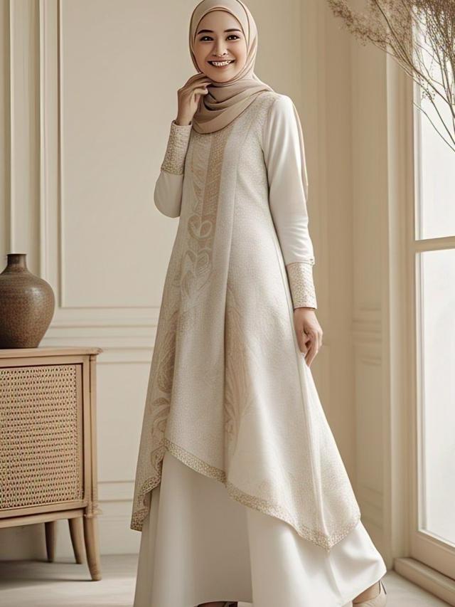 6 Pilihan Gamis Brokat Putih untuk Wanita Usia 40-an, Cocok Dipakai ...