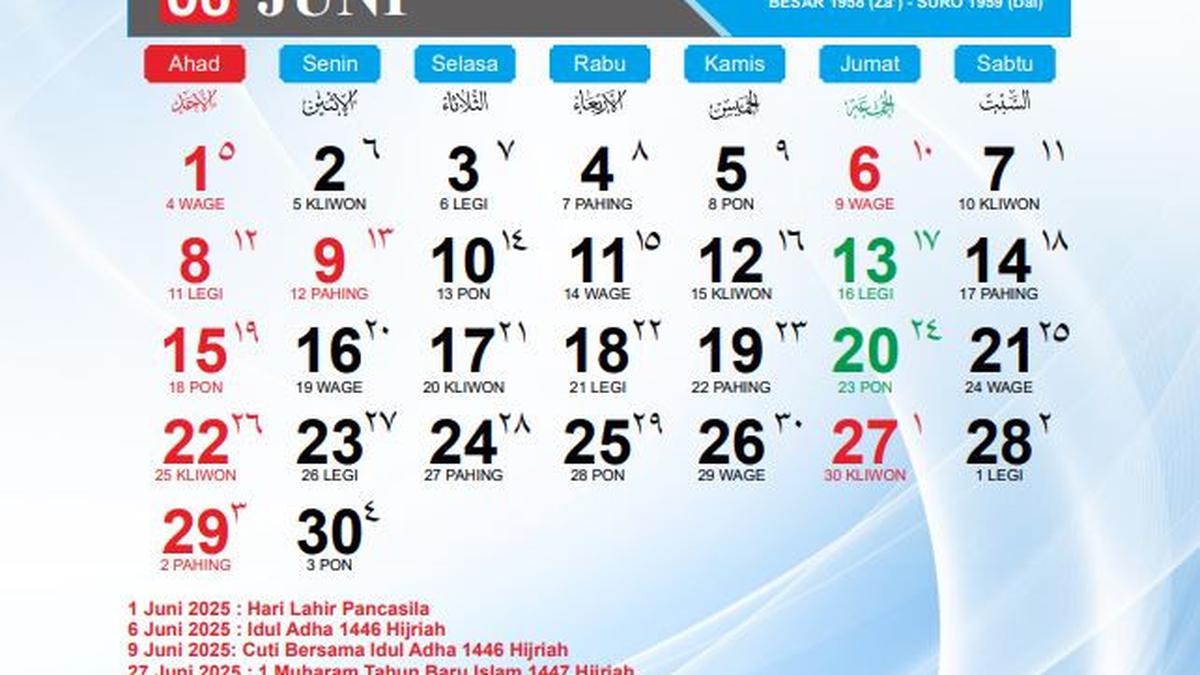 Libur Nasional Bulan Juni 2025: Ada Idul Adha hingga Hari Lahir Pancasila - News Liputan6.com