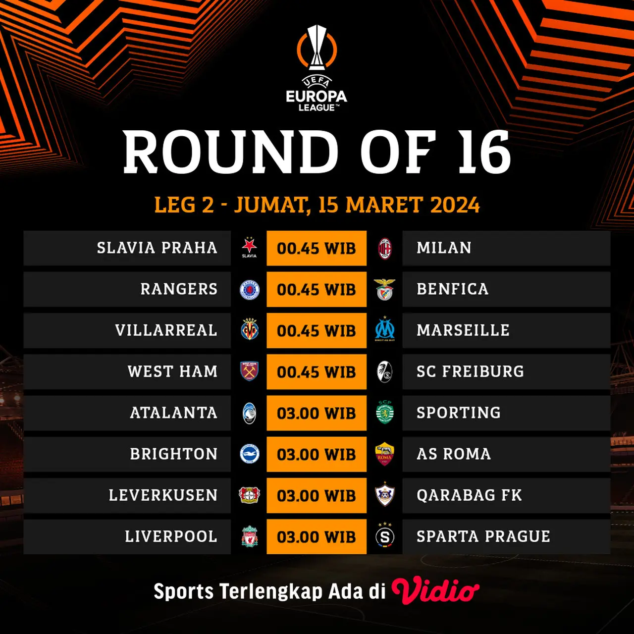 Jadwal Siaran Langsung Liga Europa 2023/2024 Babak 16 Besar Leg Kedua di Vidio - Ragam Bola.com