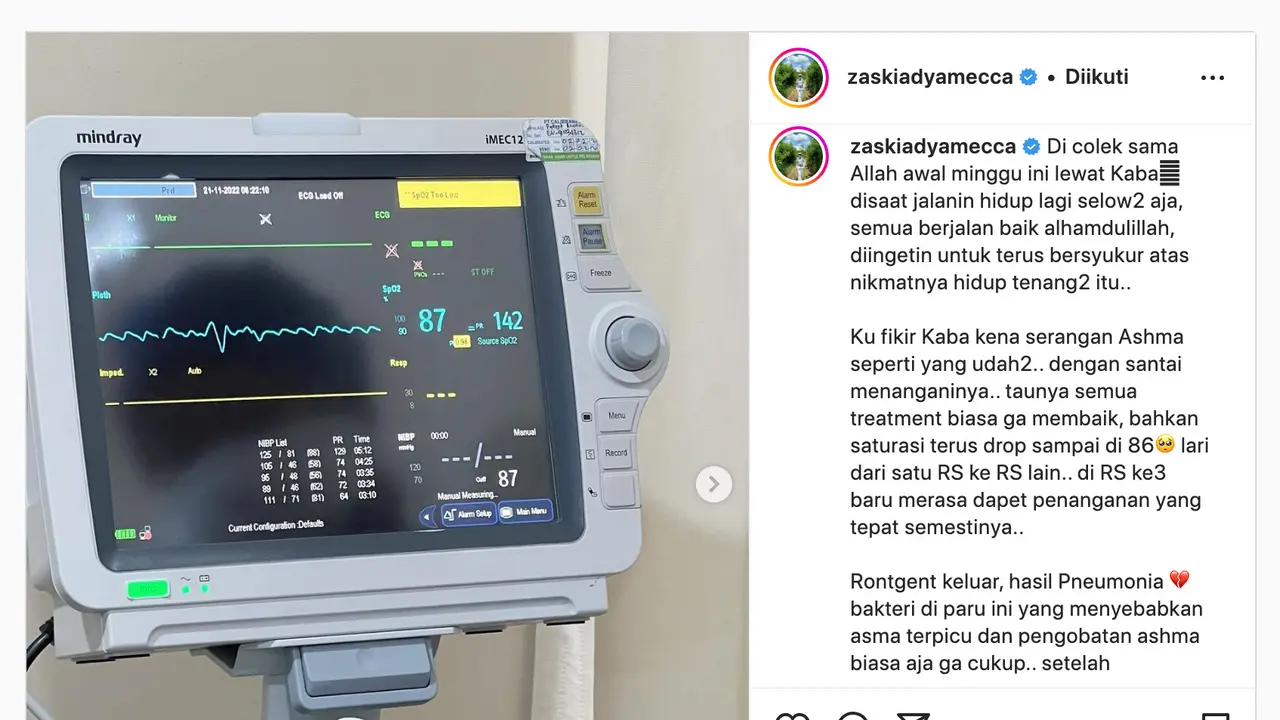 Putra Zaskia Adya Mecca Kena Pneumonia, Saturasi Oksigen Drop 86 hingga Dilarikan ke Rumah Sakit ...