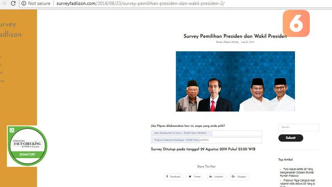 [Cek Fakta] Fadli Zon Keluarkan Hasil Survei Pilpres 2019, Benarkah? - Cek Fakta Liputan6.com