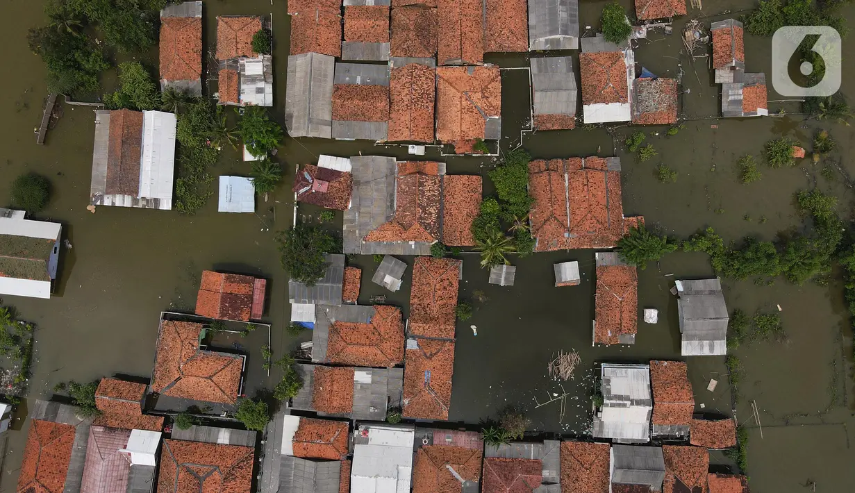 Penampakan dari Udara Banjir di Karawang - Foto Liputan6.com