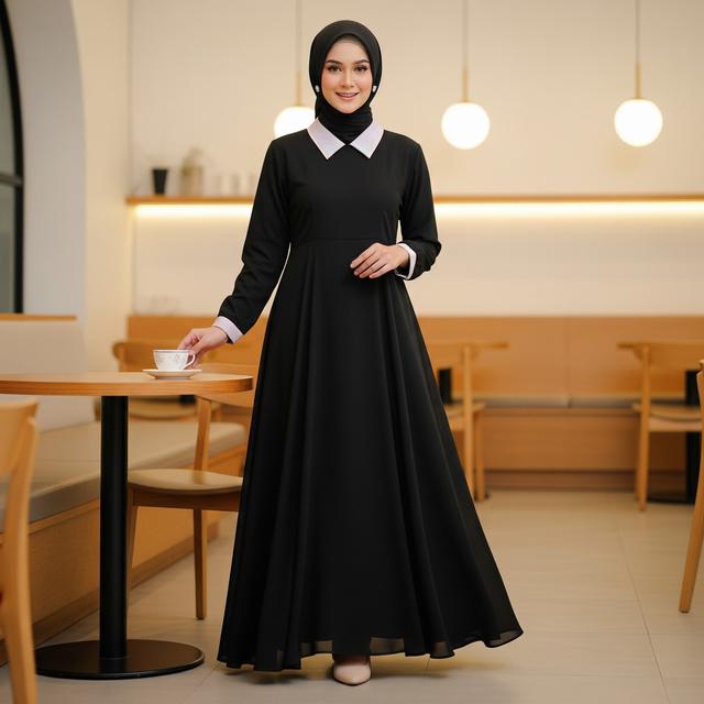 7 Model Gamis Hitam Kombinasi Pastel, Elegan dan Elok Dipandang