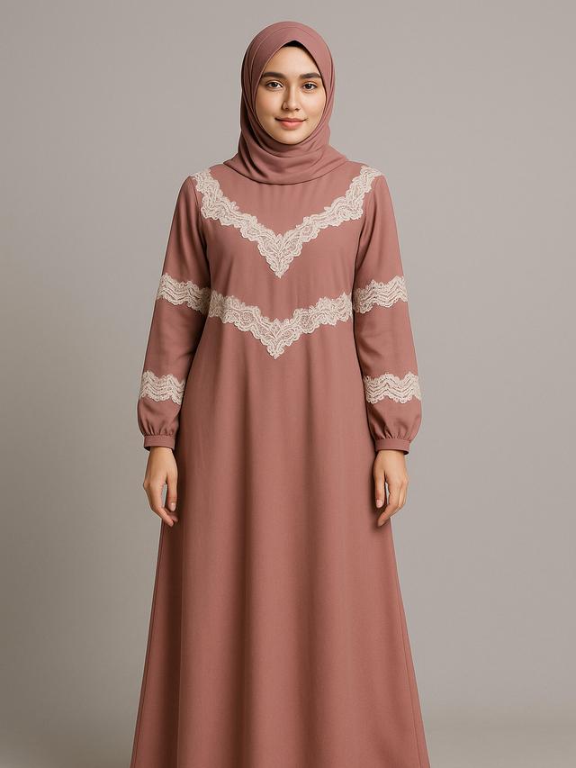 7 Model Gamis Kombinasi Renda Tempel, Manis dan Elegan untuk Tampil Anggun