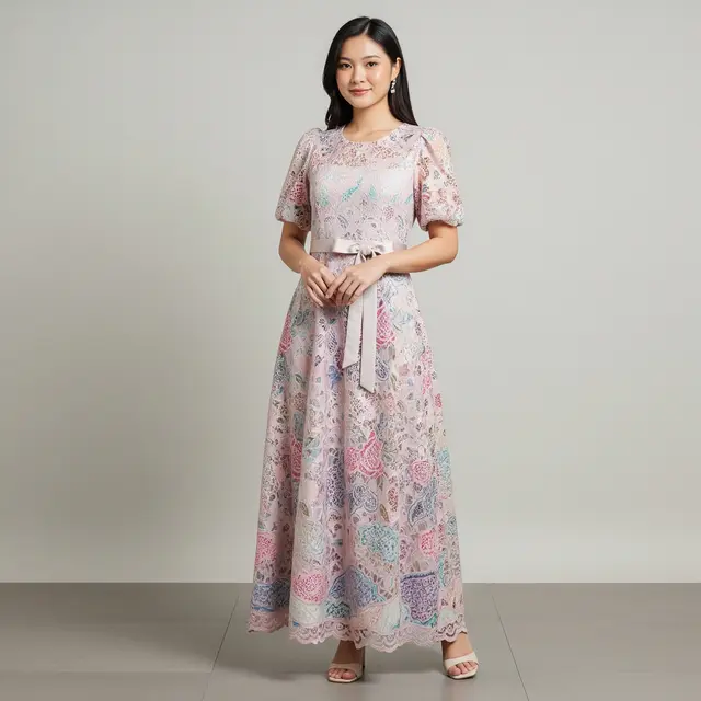 9 Model Dress Batik Brokat Lengan Puff 2025, Pilihan Busana Elegan ...