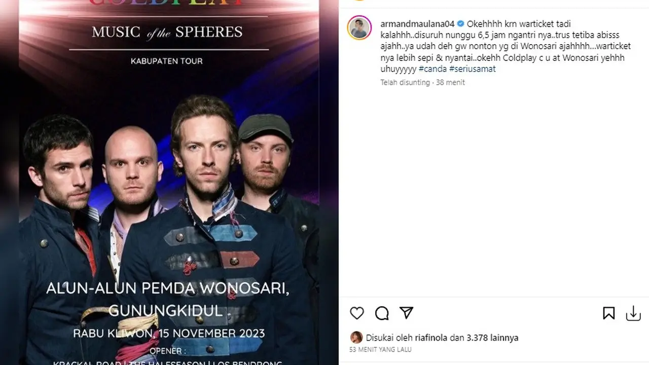Armand Maulana Gagal Dapat Tiket Coldplay Walau Sudah Antri 6,5 Jam War ...
