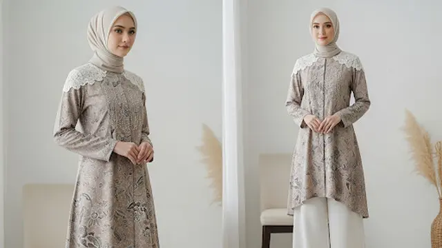 8 Ide Desain Tunik Batik Kombinasi Brokat Payet Renda Eksklusif dan ...