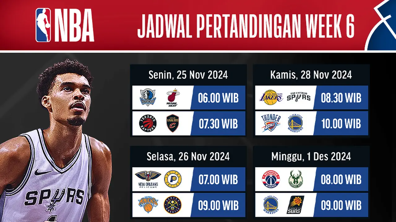 Live Streaming Pertandingan NBA Season 2024/25 Week 6 di Vidio Pekan ...