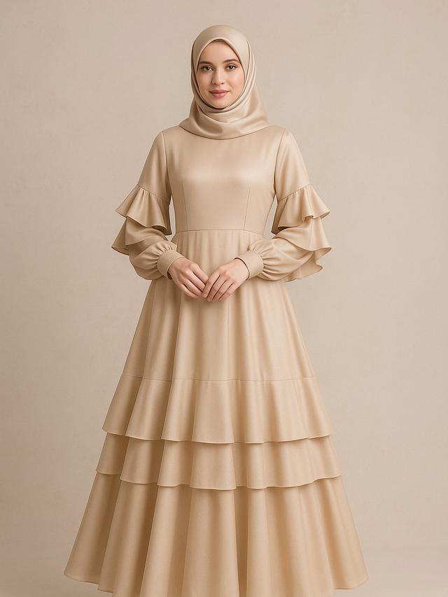 7 Model Gamis Syari A-Line Ruffle Lengan Soft Trend 2025, Chic dan Elegan