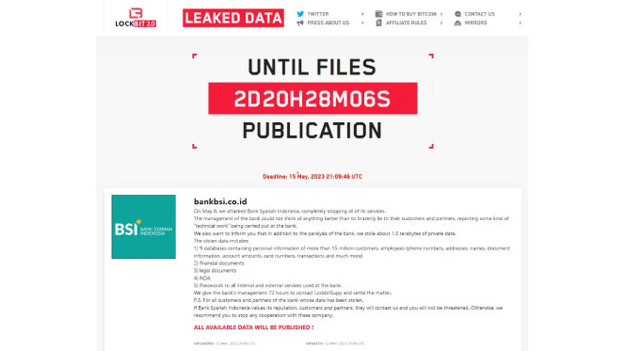 1,5 TB Data BSI Dicuri Ransomware LockBit: Data Karyawan dan Nasabah ...