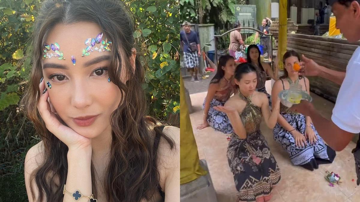 7 Potret Karen Vendela Jalani Ritual Melukat, Menawan Pakai Baju Adat ...