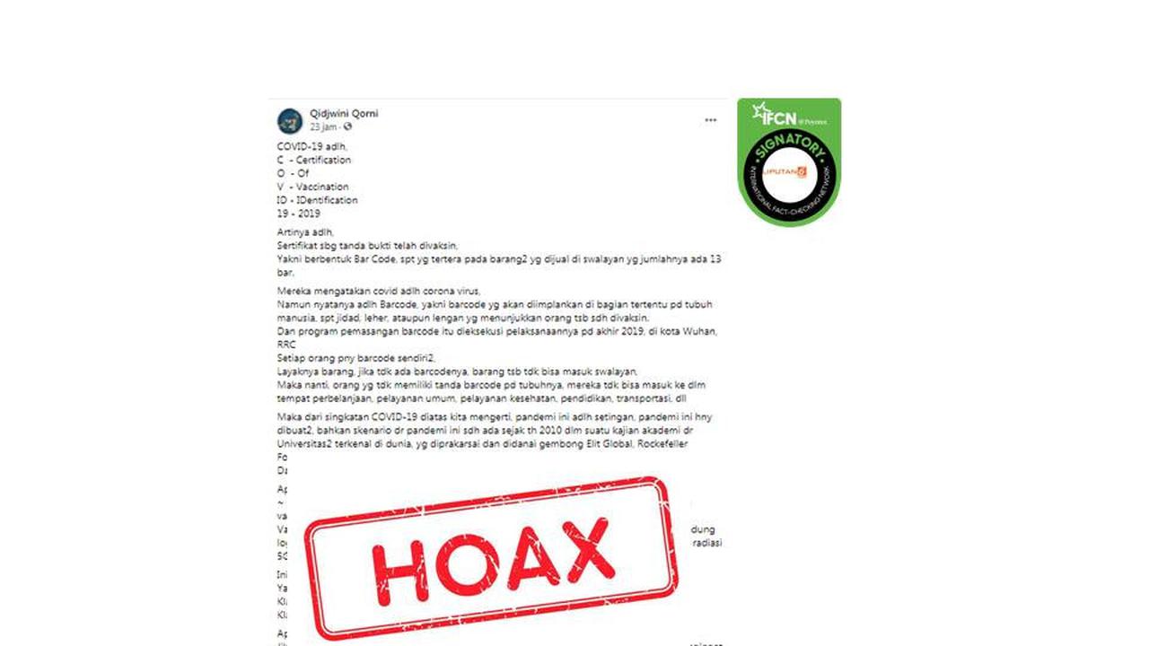 Cek Fakta: Hoaks Covid-19 Merupakan Singkatan dari Sertifikat Vaksin