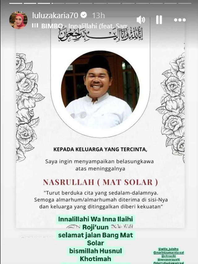 6 Ucapan Duka Pemain Tukang Bubur Naik Haji Atas Wafatnya Mat Solar ...