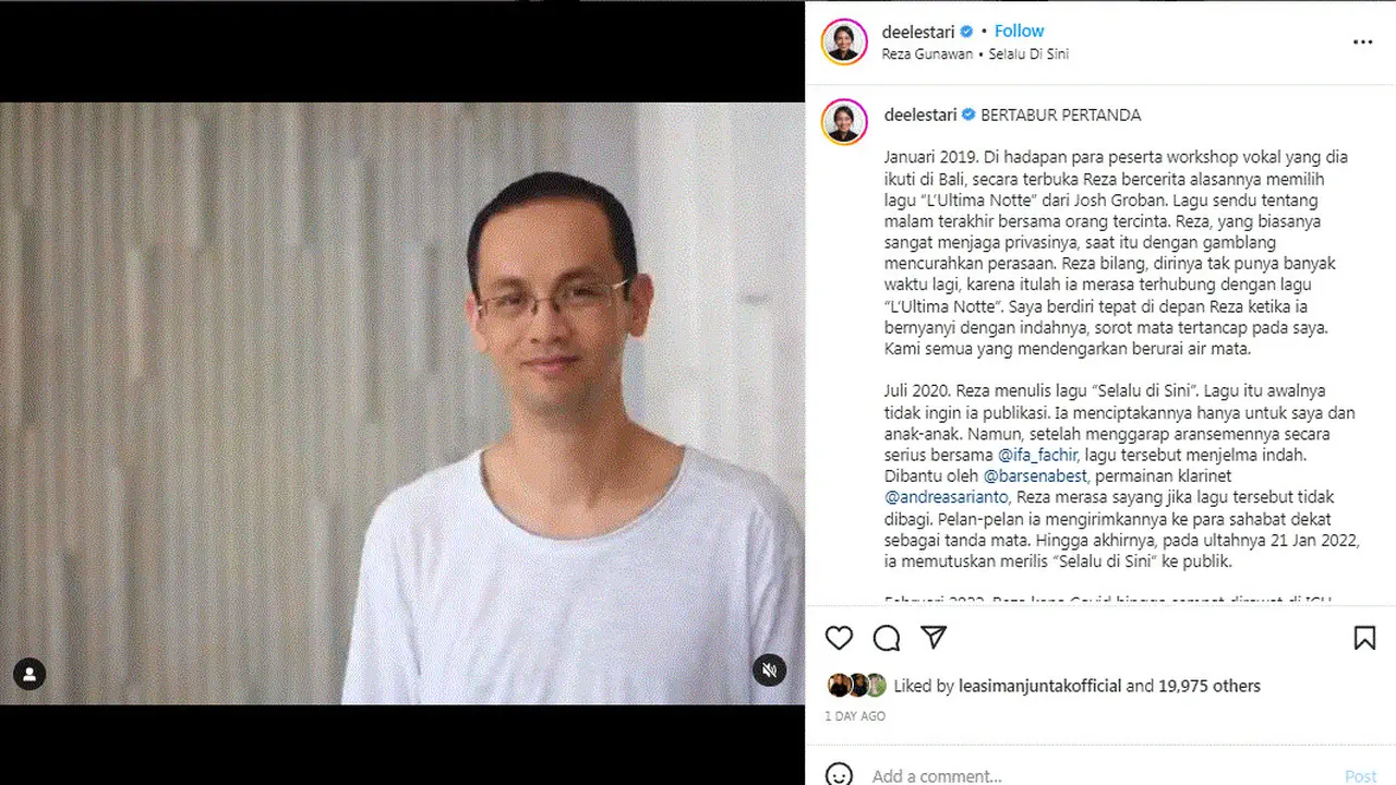 Dewi Lestari Ceritakan Tanda-Tanda Reza Gunawan Sebelum Meninggal Dunia ...
