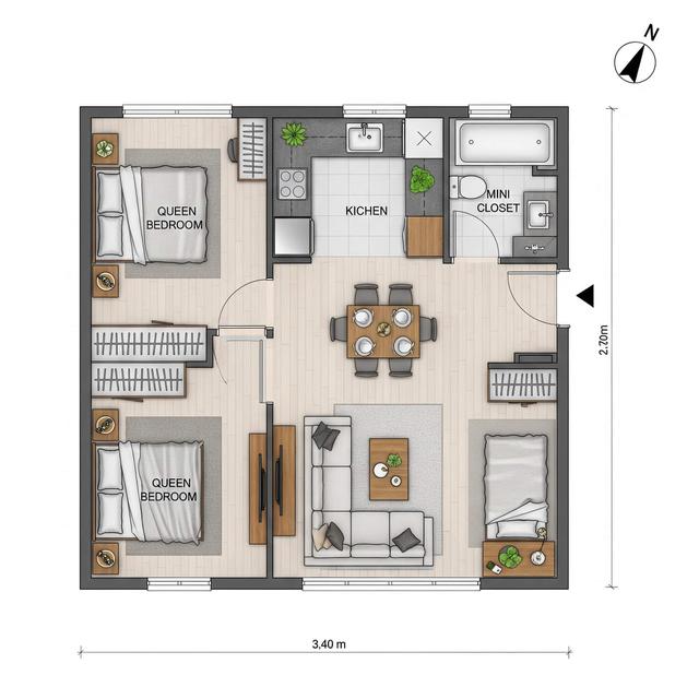 14 Denah Rumah Kecil 2 Kamar Tren 2025, Inspirasi Desain Efisien untuk ...