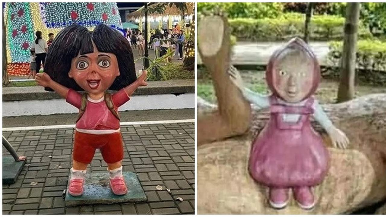 6 Potret Patung Tokoh Kartun Wanita Ini Wajahnya Kocak Banget, Bikin Ngakak