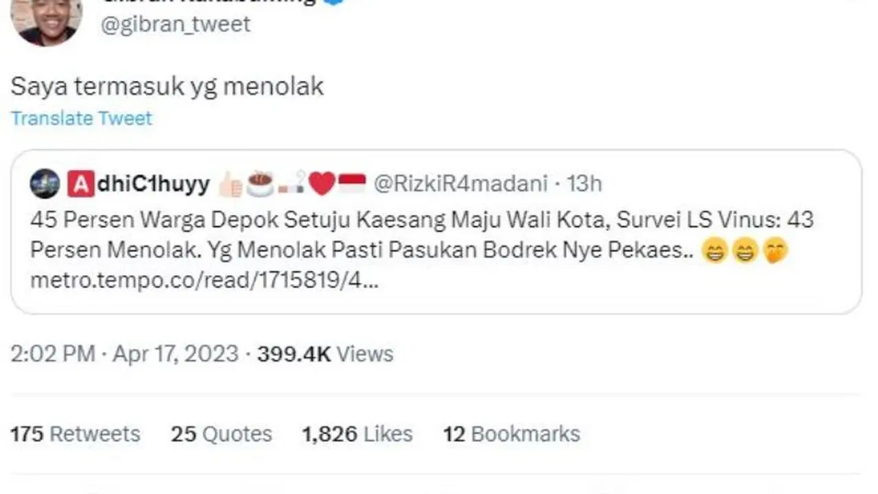Sebagian Warga Depok Setuju Kaesang Pangarep Maju Jadi Calon Wali Kota, Gibran Rakabuming Justru ...