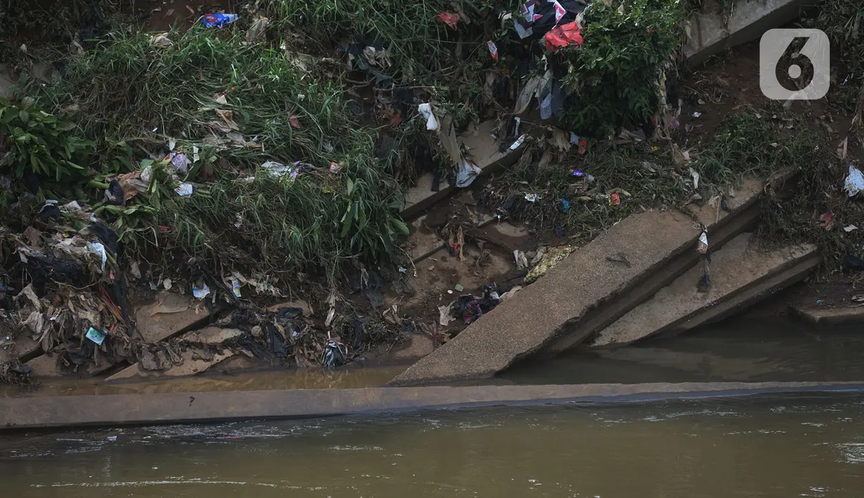 FOTO: Tiang Pancang Turap yang Terbengkalai di Kali Ciliwung - Foto ...