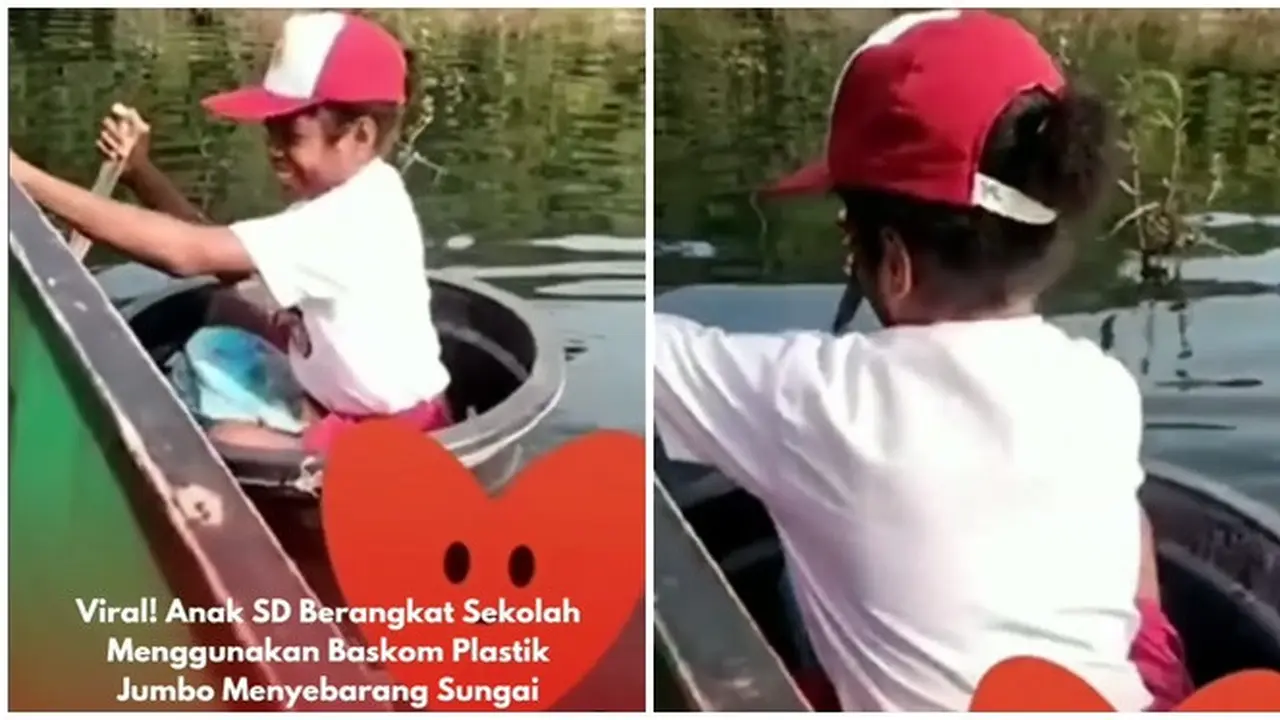 Viral Anak SD di Papua Pergi ke Sekolah Seberangi Sungai Pakai Ember, Bikin Salut - Hot Liputan6.com
