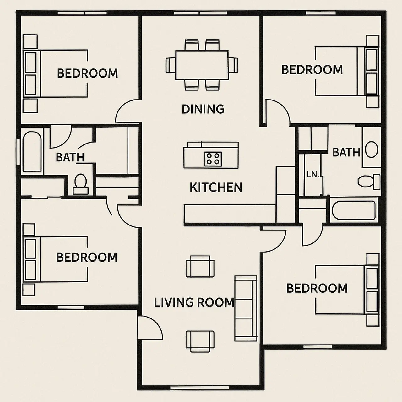 5 Denah Rumah 4 Kamar, Nyaman untuk Tempat Tinggal Keluarga Besar - Hot ...
