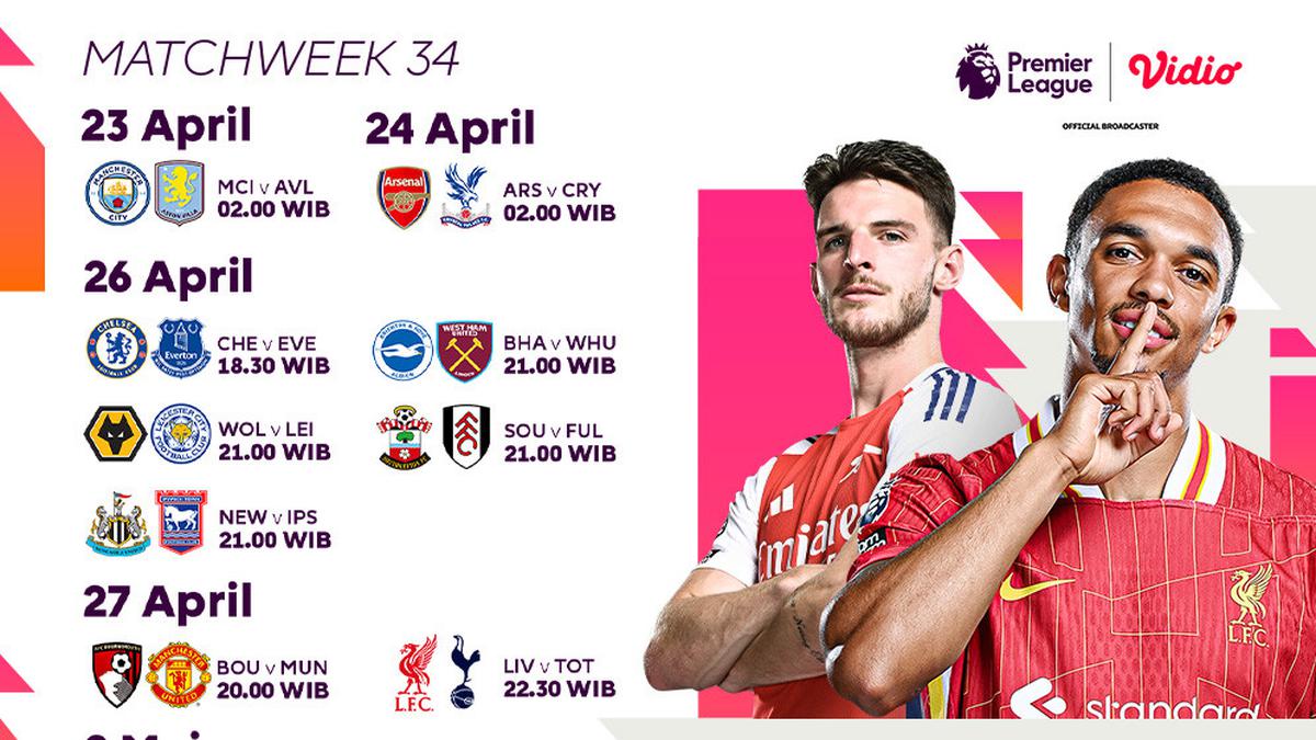 Jadwal Siaran Langsung Liga Inggris 2024/25 pada Matchweek 34 di Vidio - Inggris Bola.com