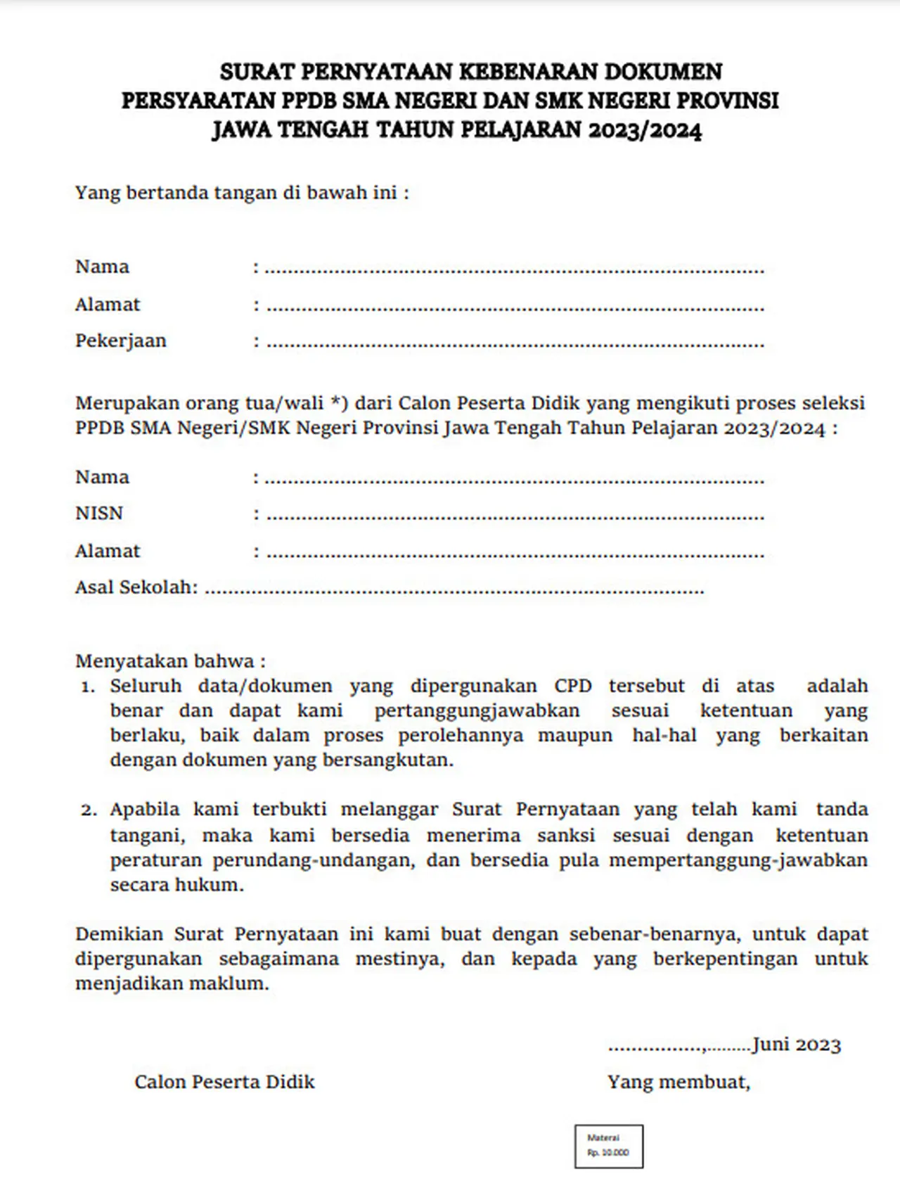 Jadi Syarat PPDB Jateng 2023, Berikut Penjelasan Terkait Pakta Integritas Lengkap dengan ...