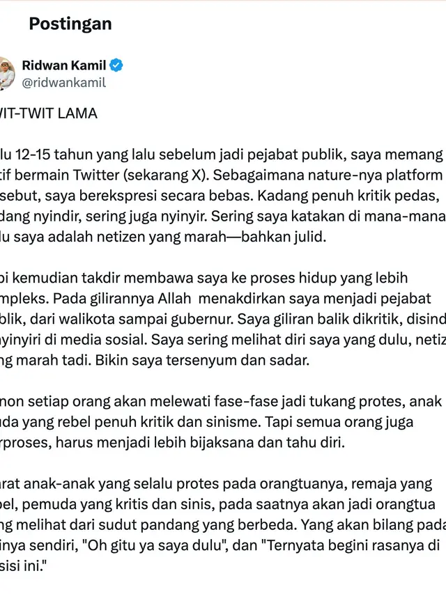 Ridwan Kamil Minta Maaf Setelah Twit Lamanya soal Sifat Warga Jakarta Viral: Maafkan Aku yang ...