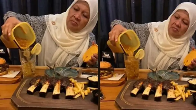Aksi Emak-Emak Bawa Botol Minuman Ukuran Besar ke Restoran Steak Ini ...
