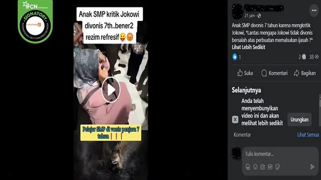 Cek Fakta: Tidak Benar dalam Video Ini Pelajar SMP Divonis 7 Tahun Penjara Gara-Gara Kritik ...