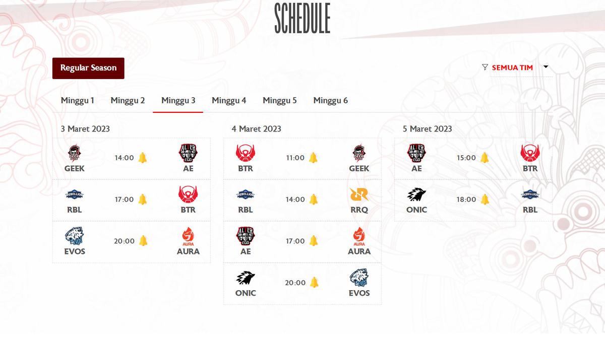 Jadwal MPL ID S11 Jumat 3 Maret: Geek Slate vs AE hingga Evos vs Aura Fire - Tekno Liputan6.com