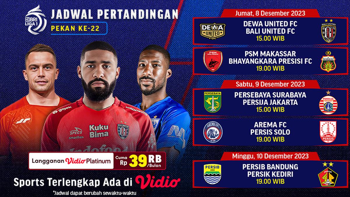 Jadwal dan Live Streaming BRI Liga 1 Pekan 22 di Vidio - Bola Liputan6.com