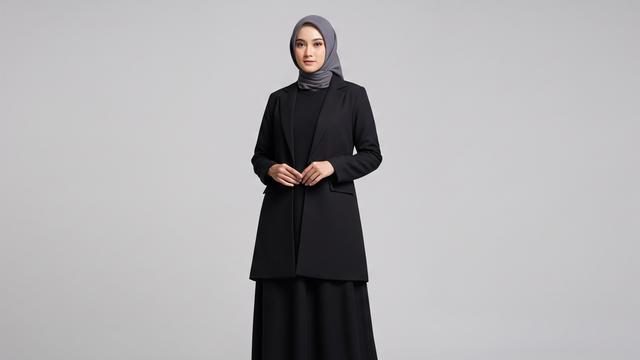 8 Model Gamis Syar’i dengan Blazer Longline Minimalis, Elegan, Modern ...