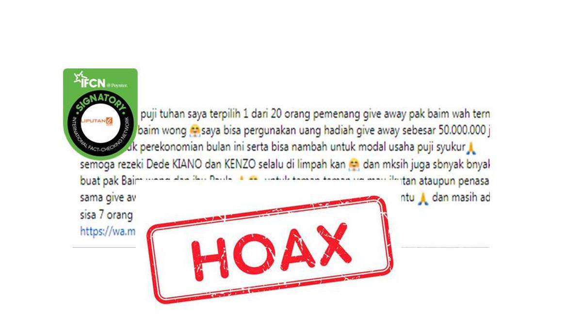 Cek Fakta: Hoaks Baim Wong Bagikan Giveaway Rp 50 Juta dengan Cara ...