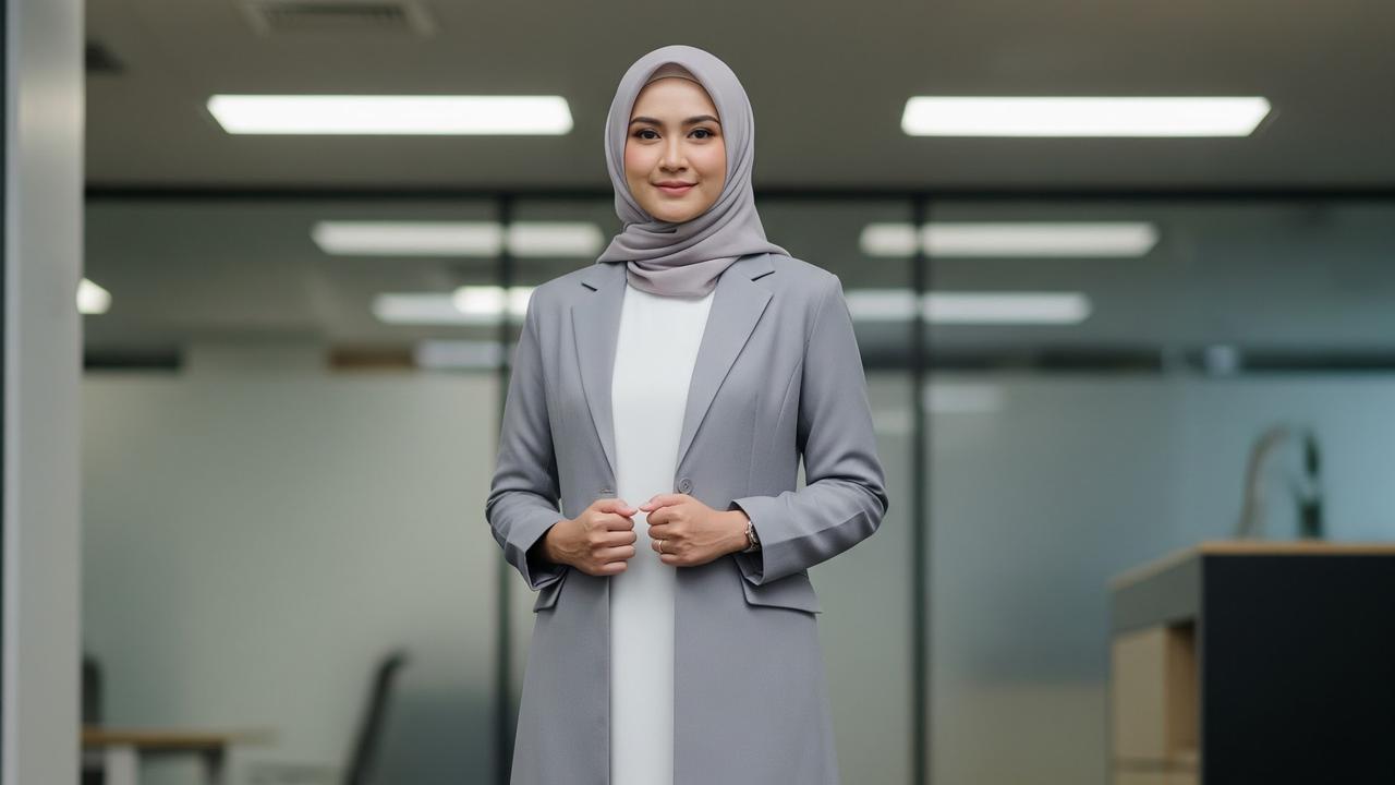 9 Model Gamis Kombinasi Blazer Formal untuk Acara Kantor, Pilihan ...