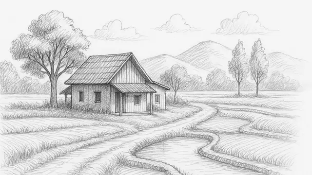 11 Sketsa Gambar Rumah dan Pemandangan yang Mudah Ditiru Pemula ...