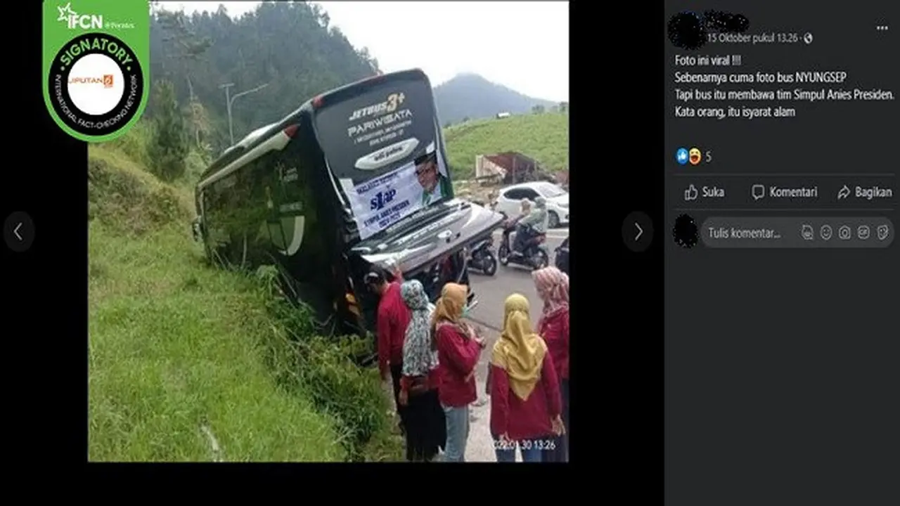 Cek Fakta: Tidak Benar dalam Foto Ini Bus Relawan Anies Baswedan Kecelakaan - Cek Fakta Liputan6.com